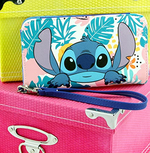 Disney Lilo & Stitch Tropical Design Snap-Closure Wristlet Wallet w/Tech Pocket and Wrist Strap