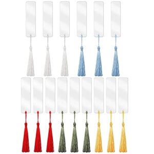 uuyyeo 15 pcs blank acrylic bookmarks clear craft bookmarks book markers with tassel acrylic present hanging tags