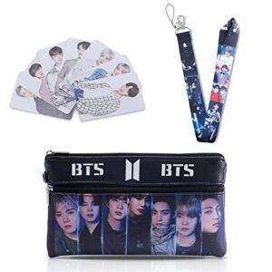 g-ahora kpop bangtan boys leather wallet bangtan boys purse credit card holder with bangtan boys lanyard kpop bangtan boys postcards for army gifts(wc bangtan boys)