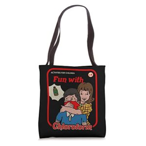 fun with chloroform vintage childgame horror goth punk tote bag