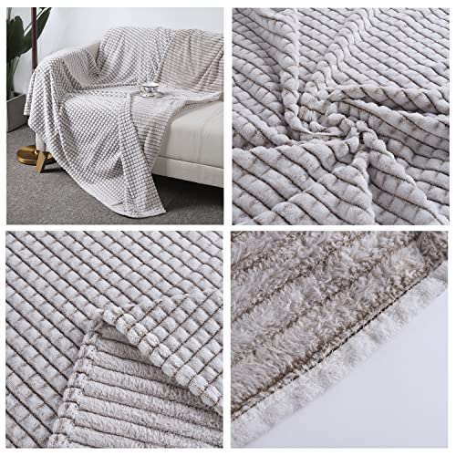 Queenshin Cozy Plush Waffle Plaid Flannel Fleece Blanket, 330 GSM Super Soft Lightweight Sofa Bed Throw 60 * 80 Inch, Brown