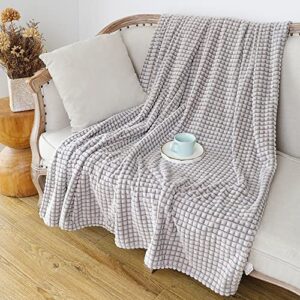 Queenshin Cozy Plush Waffle Plaid Flannel Fleece Blanket, 330 GSM Super Soft Lightweight Sofa Bed Throw 60 * 80 Inch, Brown