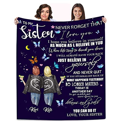 D-Story Custom Blanket to My Sister, Sister Birthday Gifts from Sister for Women,Sister Blanket with Name,Sister Gifts from Sisters,Gifts for Sister Women Female