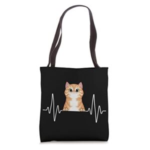 orange cat lady girl cat heartbeat tote bag