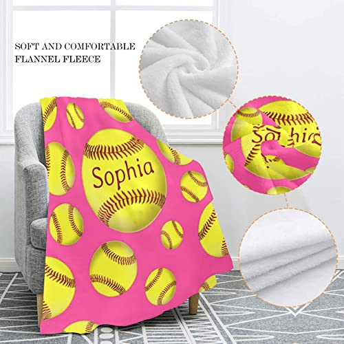 Yellow Softball Personalized Blankets Throw Bed Sofa Couch Blankets Traveling Camping Hiking Soft Cozy 50 x 60 Inch