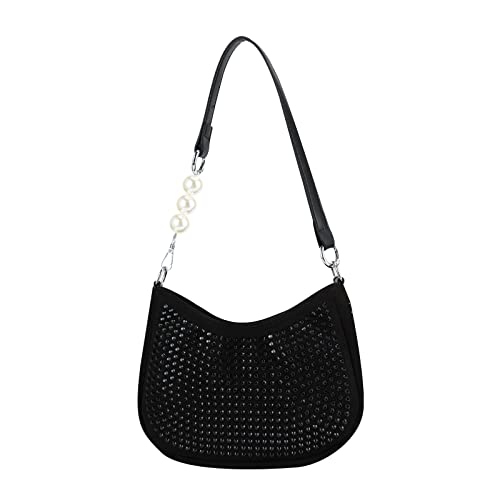 Evevictor Clutch Purse for Women, Bling Crossbody Handbag, Rhinestone Money Hand Bag (Black)