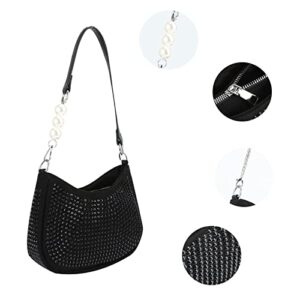 Evevictor Clutch Purse for Women, Bling Crossbody Handbag, Rhinestone Money Hand Bag (Black)