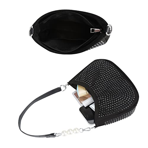 Evevictor Clutch Purse for Women, Bling Crossbody Handbag, Rhinestone Money Hand Bag (Black)