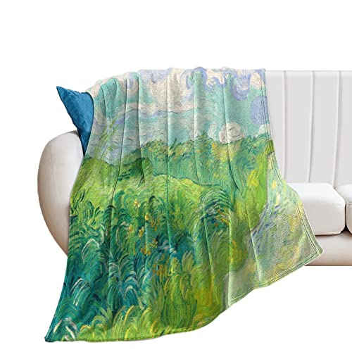 Van Gogh Fleece Blanket for Kids Adults Gift, Super Soft Warm Cozy Lightweight Flannel Throw Blanket for Bedroom Sofa Office Travel Camping (Green Wheat Fields, 60"X50")