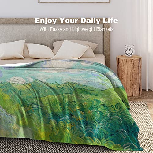 Van Gogh Fleece Blanket for Kids Adults Gift, Super Soft Warm Cozy Lightweight Flannel Throw Blanket for Bedroom Sofa Office Travel Camping (Green Wheat Fields, 60"X50")