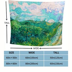 Van Gogh Fleece Blanket for Kids Adults Gift, Super Soft Warm Cozy Lightweight Flannel Throw Blanket for Bedroom Sofa Office Travel Camping (Green Wheat Fields, 60"X50")