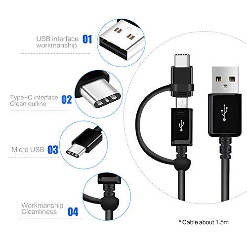 Dual MicroUSB + USB-C Switch Cable Compatible with Samsung Godiva Provides All Around True USB Fast Quick Charging Speeds! (Black)