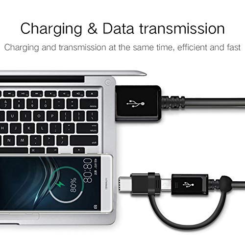 Dual MicroUSB + USB-C Switch Cable Compatible with Samsung Godiva Provides All Around True USB Fast Quick Charging Speeds! (Black)