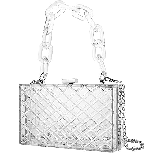 BUBYVV Women Clear Purse, Acrylic Evening Clutch Bag, Shoulder Handbag With Removable Gold Chain Strap (silver)