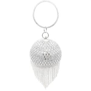 Woman Sliver Glitter Sparkly Tassel Bling Crossbody Chian Luxury Round Ball Bags Crystal Ladies Evening Bag Clutch Purse Diamond Wedding Party Purses Handbags for Women