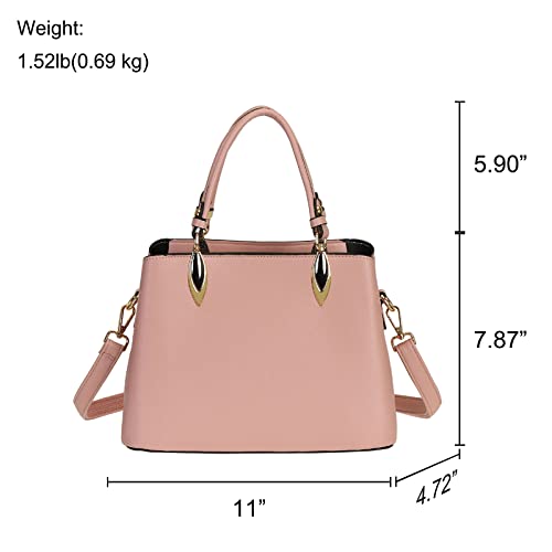 Pink Purses and Handbags for Women Vegan Leather Top Handle Tote Satchel Shoulder Bag with Crossbody Strap