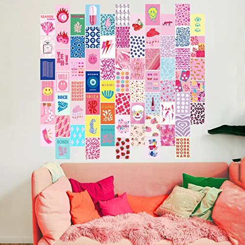 Preppy Room Decor, 70pcs Preppy Wall Collage Kit Aesthetic Pictures, Cute Preppy Wall Decor, Trendy Pink Photo Collage Kit 4"x6" Hot Pink Preppy Wall Art Posters, Preppy Things for Teen Girls Bedroom Dorm