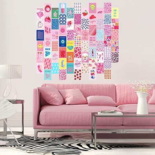 Preppy Room Decor, 70pcs Preppy Wall Collage Kit Aesthetic Pictures, Cute Preppy Wall Decor, Trendy Pink Photo Collage Kit 4"x6" Hot Pink Preppy Wall Art Posters, Preppy Things for Teen Girls Bedroom Dorm