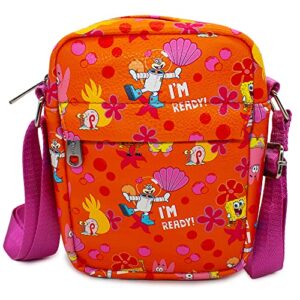 buckle down nickelodeon bag, cross body, spongebob squarepants and friends im ready flowers and bubbles, orange, vegan leather