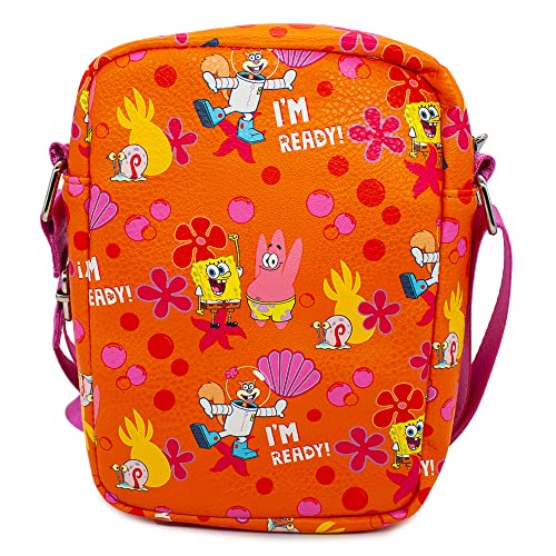 Buckle Down Nickelodeon Bag, Cross Body, Spongebob Squarepants and Friends Im Ready Flowers and Bubbles, Orange, Vegan Leather