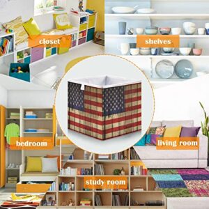 QUGRL Grunge American Flag Cube Storage Bins Organizer Stackable Usa Wood Clothes Storage Basket Box for Shelves Closet Cabinet Office Dorm Bedroom 11x11 in