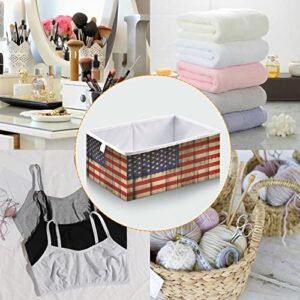 QUGRL Grunge American Flag Cube Storage Bins Organizer Stackable Usa Wood Clothes Storage Basket Box for Shelves Closet Cabinet Office Dorm Bedroom 11x11 in