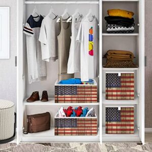 QUGRL Grunge American Flag Cube Storage Bins Organizer Stackable Usa Wood Clothes Storage Basket Box for Shelves Closet Cabinet Office Dorm Bedroom 11x11 in