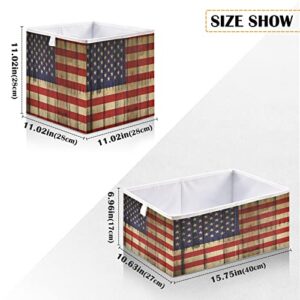 QUGRL Grunge American Flag Cube Storage Bins Organizer Stackable Usa Wood Clothes Storage Basket Box for Shelves Closet Cabinet Office Dorm Bedroom 11x11 in