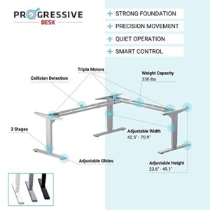 Progressive Desk Corner Standing Home Office Desk, White Frame, Grey Oak