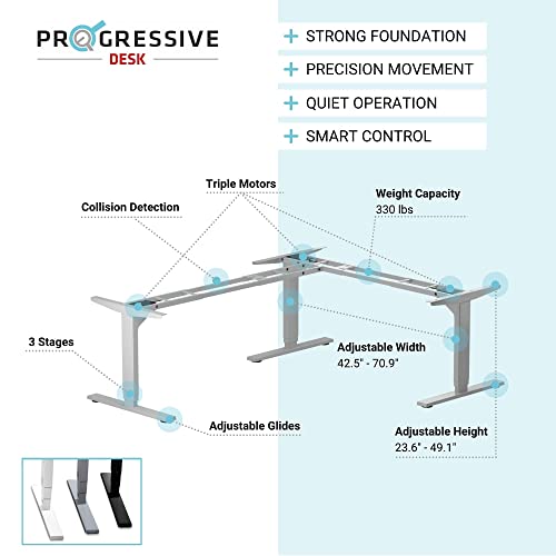 Progressive Desk Corner Standing Home Office Desk, White Frame, Grey Oak