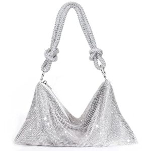 topall rhinestone purse sparkly bag silver diamond purses for women upgrade evening prom rhinestone bag handbag bling hobo bag for party club banquet wedding (medium)