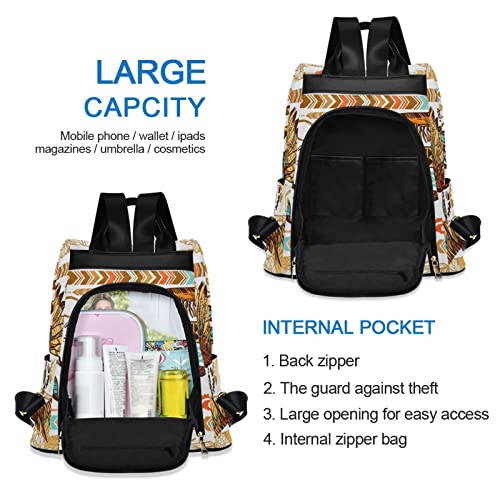 Casual Backpack (Native Americans Element) Print for Women, Fashion Anti Theft School Travel Backpack Purse 15 inch Full print Aesthetic with Fuzz Ball Key Chain