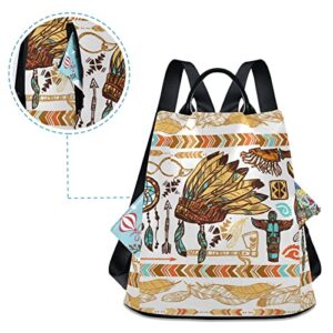 Casual Backpack (Native Americans Element) Print for Women, Fashion Anti Theft School Travel Backpack Purse 15 inch Full print Aesthetic with Fuzz Ball Key Chain