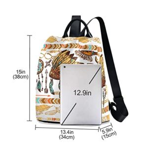 Casual Backpack (Native Americans Element) Print for Women, Fashion Anti Theft School Travel Backpack Purse 15 inch Full print Aesthetic with Fuzz Ball Key Chain