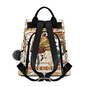 Casual Backpack (Native Americans Element) Print for Women, Fashion Anti Theft School Travel Backpack Purse 15 inch Full print Aesthetic with Fuzz Ball Key Chain