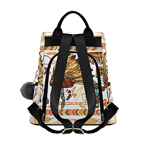 Casual Backpack (Native Americans Element) Print for Women, Fashion Anti Theft School Travel Backpack Purse 15 inch Full print Aesthetic with Fuzz Ball Key Chain