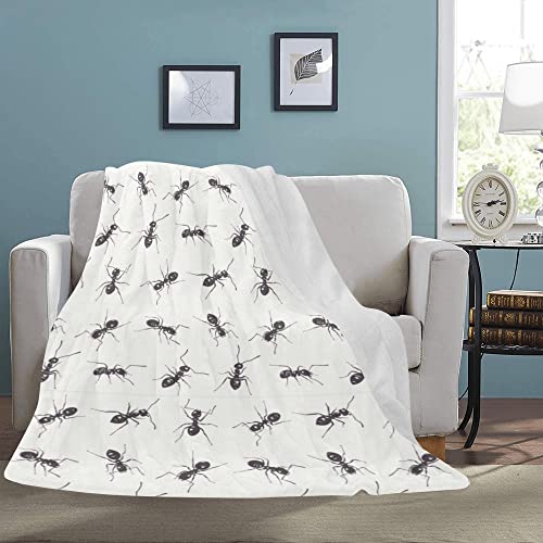 Fleece Micro Blanket for Couch Black Ant Pattern Ultra Soft Throws and Blankets for Sofa, Bed, Lightweight Cozy Durable Twin Size 60x80