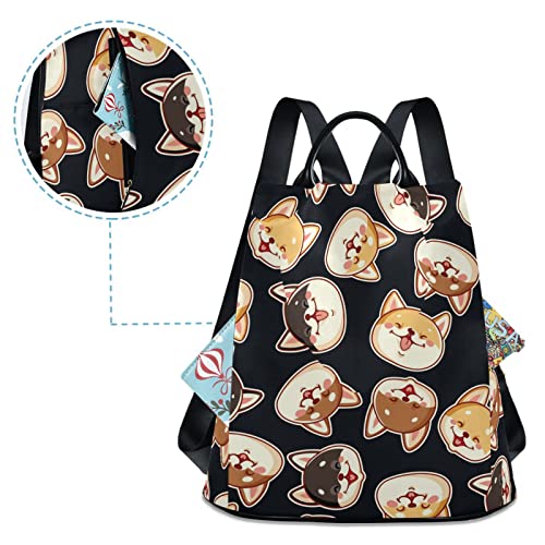 Cute Shiba Inu Print Casual Backpack for Women, Fashion Anti Theft School Travel Backpack Purse 15 inch Full print Aesthetic with Fuzz Ball Key Chain