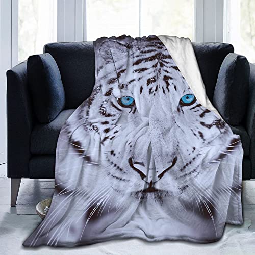 Animal White Tiger Blanket Super Soft Cozy Fleece Flannel Throw Blankets Gifts for All Season Couch Bed Sofa Office Camping 60"x50"