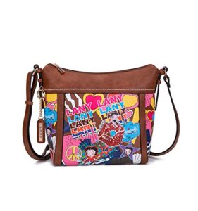 luxebag betty boop pop star lip faux leather crossbody bag (brown: cowhide)