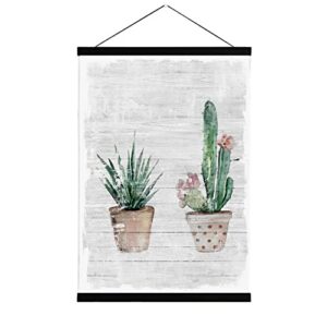 eyearthouse cactus original canvas wall art, acrylic green succulent plants painting print on canvas with magnetic magnetic poster frames, ready to hang for bedroom and bathroom 16”x 24”