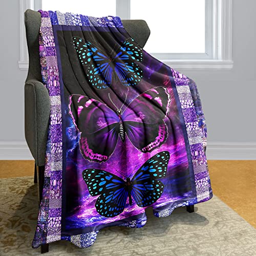 YISUMEI Purple Butterfly Blanket, Fantasy Starry Sky Lightning Rivers Mixed with Pebble Rock Border, Lightweight and Comfort, 50"x60"