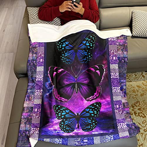 YISUMEI Purple Butterfly Blanket, Fantasy Starry Sky Lightning Rivers Mixed with Pebble Rock Border, Lightweight and Comfort, 50"x60"