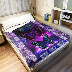 YISUMEI Purple Butterfly Blanket, Fantasy Starry Sky Lightning Rivers Mixed with Pebble Rock Border, Lightweight and Comfort, 50"x60"