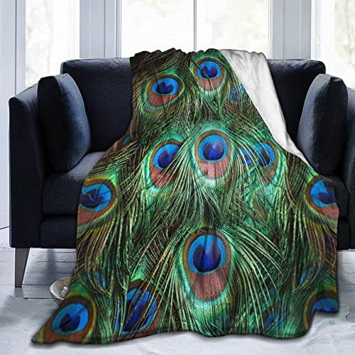 Peacock Feather Throw Blanket Super Soft Cozy Fleece Flannel Blanket Gifts for All Season Couch Bed Sofa Office Camping 60"x50"