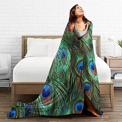 Peacock Feather Throw Blanket Super Soft Cozy Fleece Flannel Blanket Gifts for All Season Couch Bed Sofa Office Camping 60"x50"