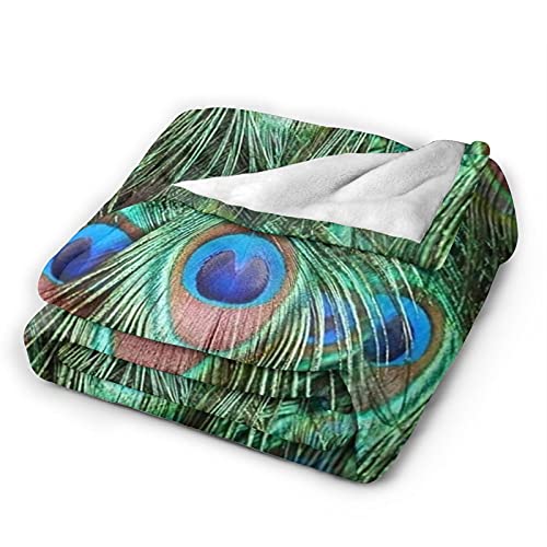 Peacock Feather Throw Blanket Super Soft Cozy Fleece Flannel Blanket Gifts for All Season Couch Bed Sofa Office Camping 60"x50"