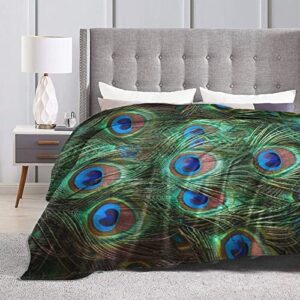 Peacock Feather Throw Blanket Super Soft Cozy Fleece Flannel Blanket Gifts for All Season Couch Bed Sofa Office Camping 60"x50"