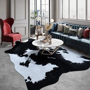 rugoo Black Faux Cowhide Rug 8.3 ft x 6.2 ft Cow Print Rug Faux Animal Skin Rug for Living Room Bedroom Nursery