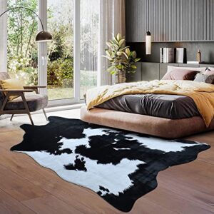 rugoo Black Faux Cowhide Rug 8.3 ft x 6.2 ft Cow Print Rug Faux Animal Skin Rug for Living Room Bedroom Nursery